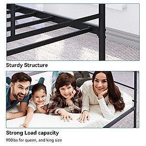 YITAHOME Queen Size Bed Frame, Metal Canopy Four Poster Bed Frame with Built-in Headboard Strong Metal Slat Mattress Support, No Box Spring Needed, Black