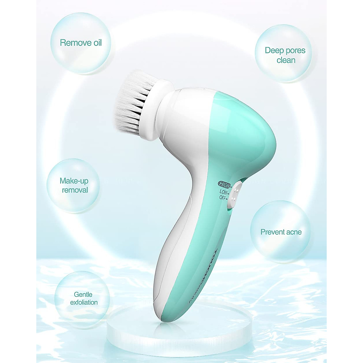 TOUCHBeauty Portable Facial Brush Set with Case & 3 Spin Brush Heads, 0.055mm Deep Pores Cleansing Bristle, Soft Silicone Massager Brush Face Exfoliator Brushes, Mini Travel Size Battery Powered