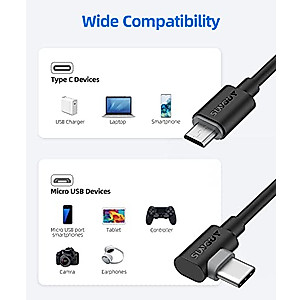 SUNGUY USB C to Micro USB OTG Cable, [2-Pack,1FT/0.3M] Short 90 Degree Angled Type C to Micro USB Android Charger Cable Compatible for MacBook Pro Air S21 S20 S10 Pixel 5/4/3/2 etc.