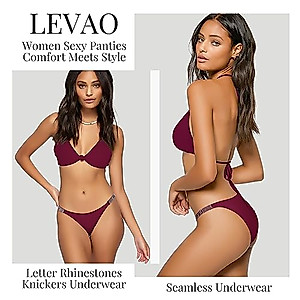 LEVAO Sexy Panties, Thongs for Women Letter Rhinestones G-String Low-rise Tanga Stretch Underwear Multipack (3-6 pack,S-XL)