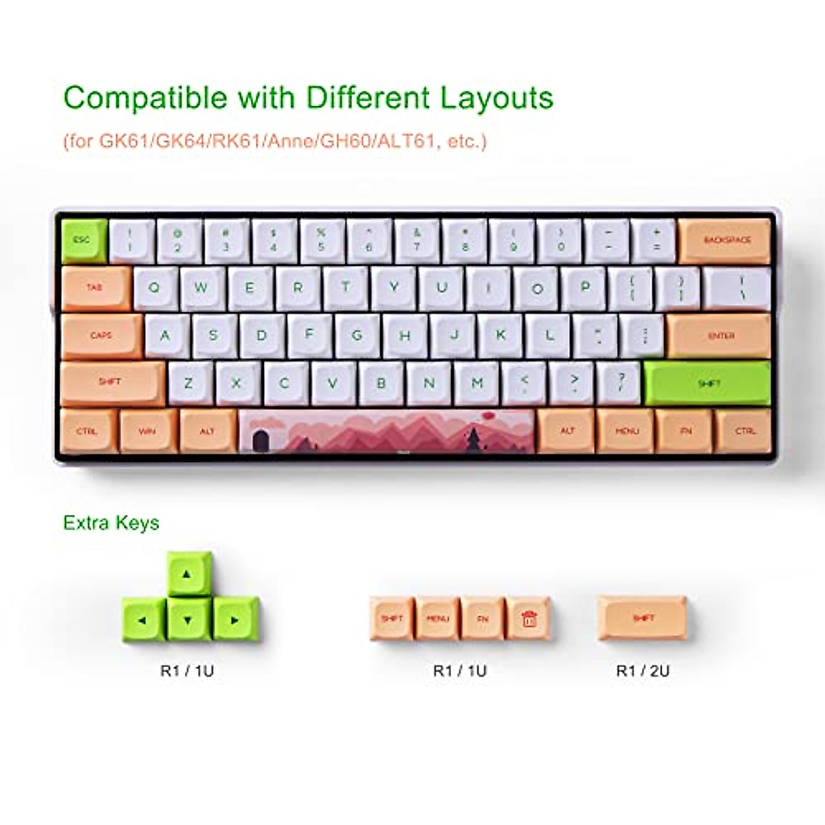KEMOVE XDA Profile PBT Keycaps for 60% Percent Mechanical Gaming Keyboard, 70 Keys ANSI US Layout Maple Theme Keycaps Set (Keycaps only)