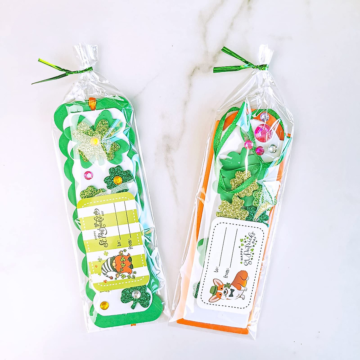 Winlyn 24 Sets St. Patrick's Day Decorations DIY 3D Shamrock Bookmark Craft Kits Blank Foam Bookmarks Lucky Shamrock Four Leaf Clover Stickers for Kids Reading Gifts Classroom Activities Art Projects