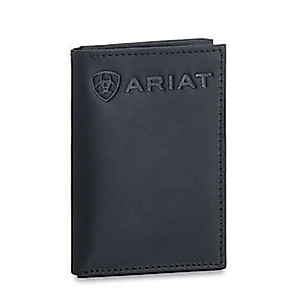 ARIAT Men's Trifold Wallet with Embossed Logo, Genuine Leather, Black