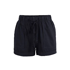 Acelitt Women Ladies Summer Casual Loose Comfy Drawstring Elastic Waist Pocketed Shorts Pants Black Large