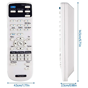 MYHGRC Projector Remote Control for Epson Projector PowerLite E20 119W X49 W49 118 982W 1288 EB-720 EB-L200X EB-L520U BrightLink 1480Fi 1485Fi EB-725Wi 735Fi 725Wi EX3280 Home Cinema 880 880X