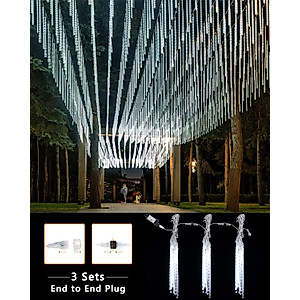 BrizLabs Christmas Meteor Shower Lights, 12 inch 10 Tubes 240 LED Cool White Falling Rain Christmas Tree Light, Outdoor Cascading Icicle Plugin Christmas Light with Timer for Xmas Tree Holiday Decor