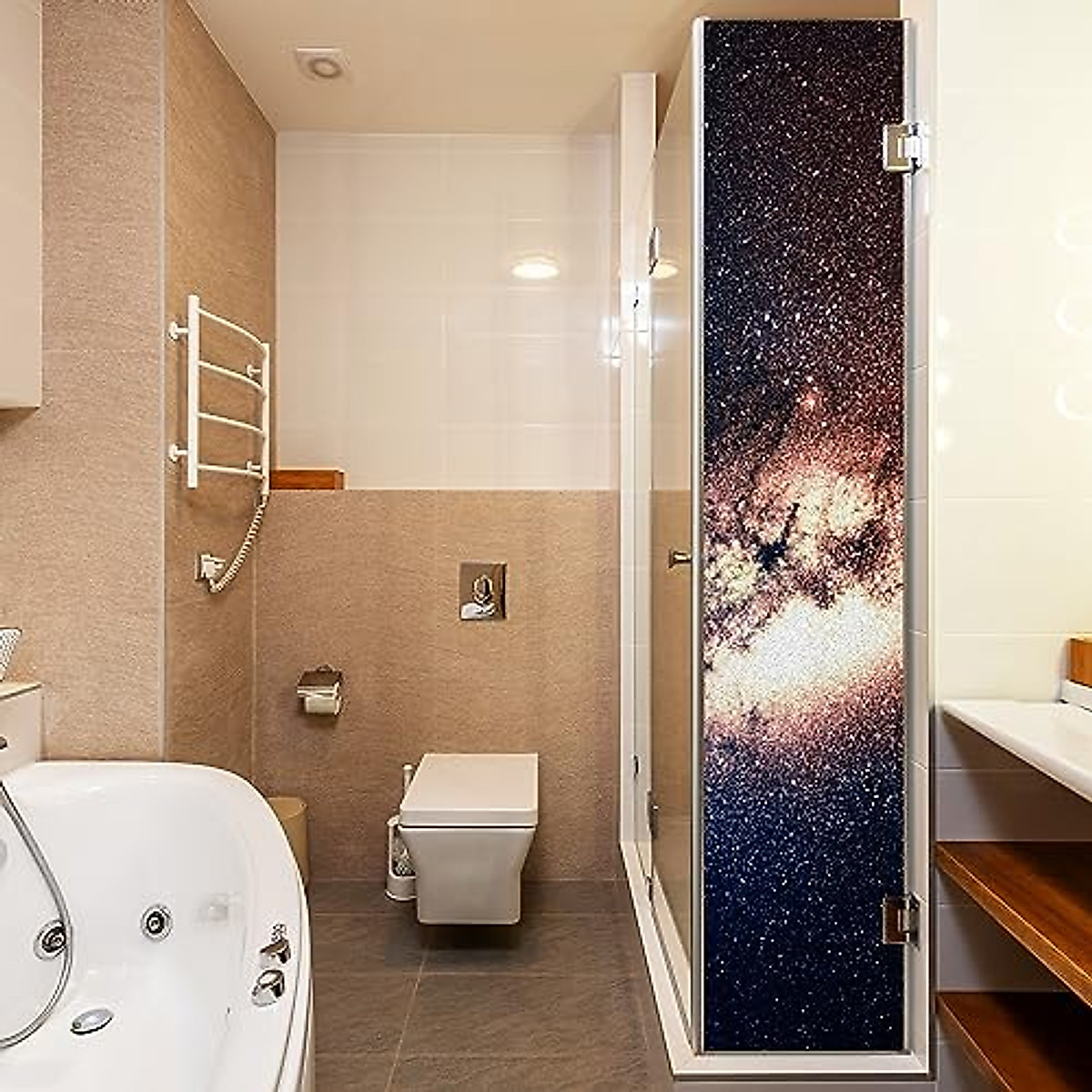 IOACIY Privacy Window Film Frosted Glass Sticker for Home Office Static Anti-UV Window Paper Decorative Window Covering for Bathroom (Universe Outer Space Starry Sky Red Blue-71, 17.7" x 23.6")