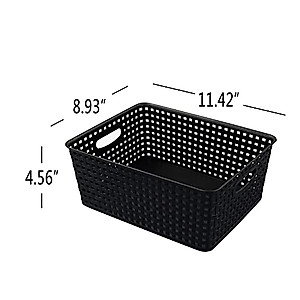 Asking 4-Pack Plastic Weave Storage Basket, Black