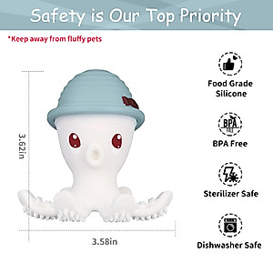 Baby Teether Teething Toys for Babies 3-12 Months, Fun Baby Teething Toys for Infant 12-18 Months, Mombella Octopus Teethers 6 Month Old, Silicone Comfort Chewing Toy for Kids, Iron Green