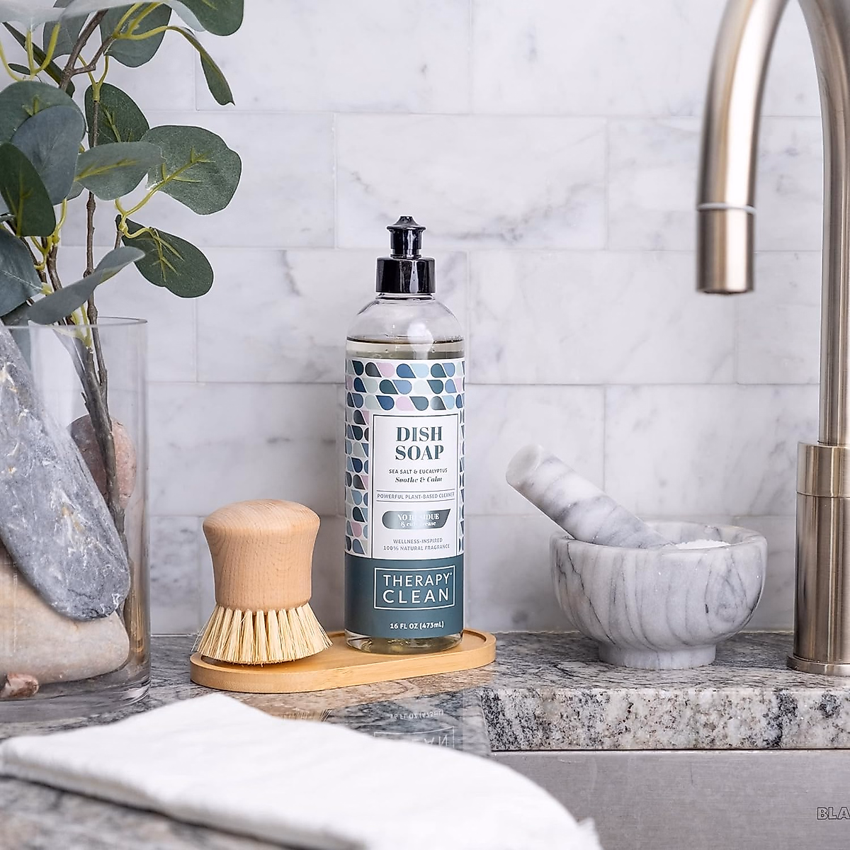 Therapy Clean Dish Soap, 100% Natural Fragrance, Plant-Based Dishwashing Liquid (Sea Salt & Eucalyptus (Soothe & Calm), 16 oz (1-pack)