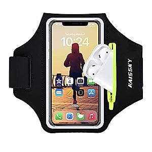 Cell Phone Running Armband with Airpods Zipper Pocket Armband Case Running Holder For iPhone 14/14 Pro Max/13/13 Pro/12 Pro Max/12 Pro /11 Pro Max,Galaxy S20 S10,Sweatproof Arm Band with Card/Key Bag
