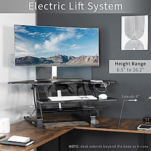 VIVO Black Electric Corner Height Adjustable 43 inch Cubicle Standing Desk Converter, Quick Sit to Stand Tabletop Dual Monitor Riser, DESK-V000VCE
