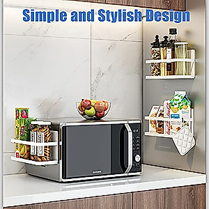 Gerguirry Magnetic Spice Racks White, Magnetic Shelves for Refrigerator Kitchen Shelf Organizers and Storage with 4 Removable Hooks Easy to Install（2 Pack