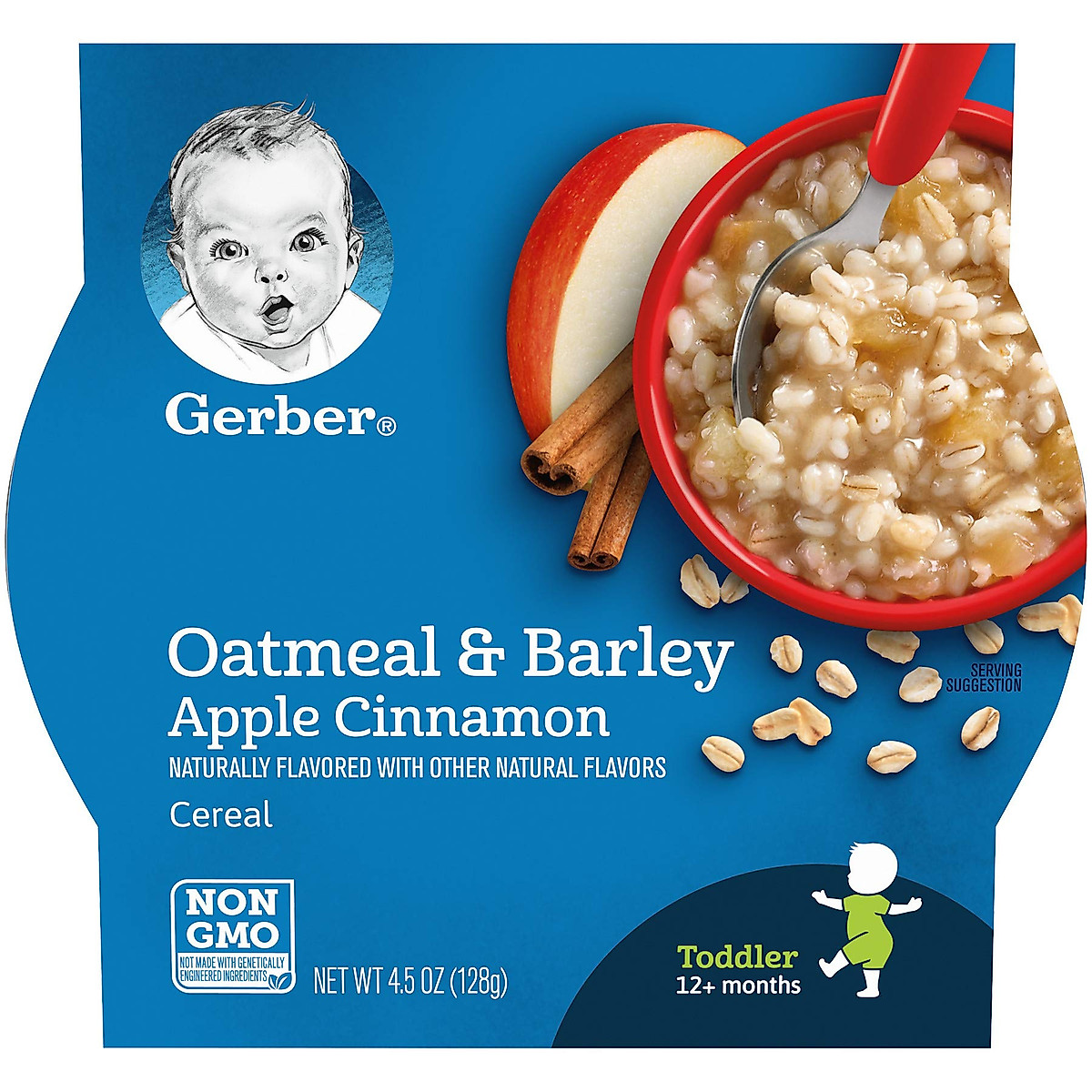 Gerber Breakfast Buddies Toddler Cereal, Oatmeal & Barley Apple Cinnamon Cereal, Non-GMO Whole Grain Oats & Real Fruit, Made for Toddlers, 4.5 OZ Tray (Pack of 4)