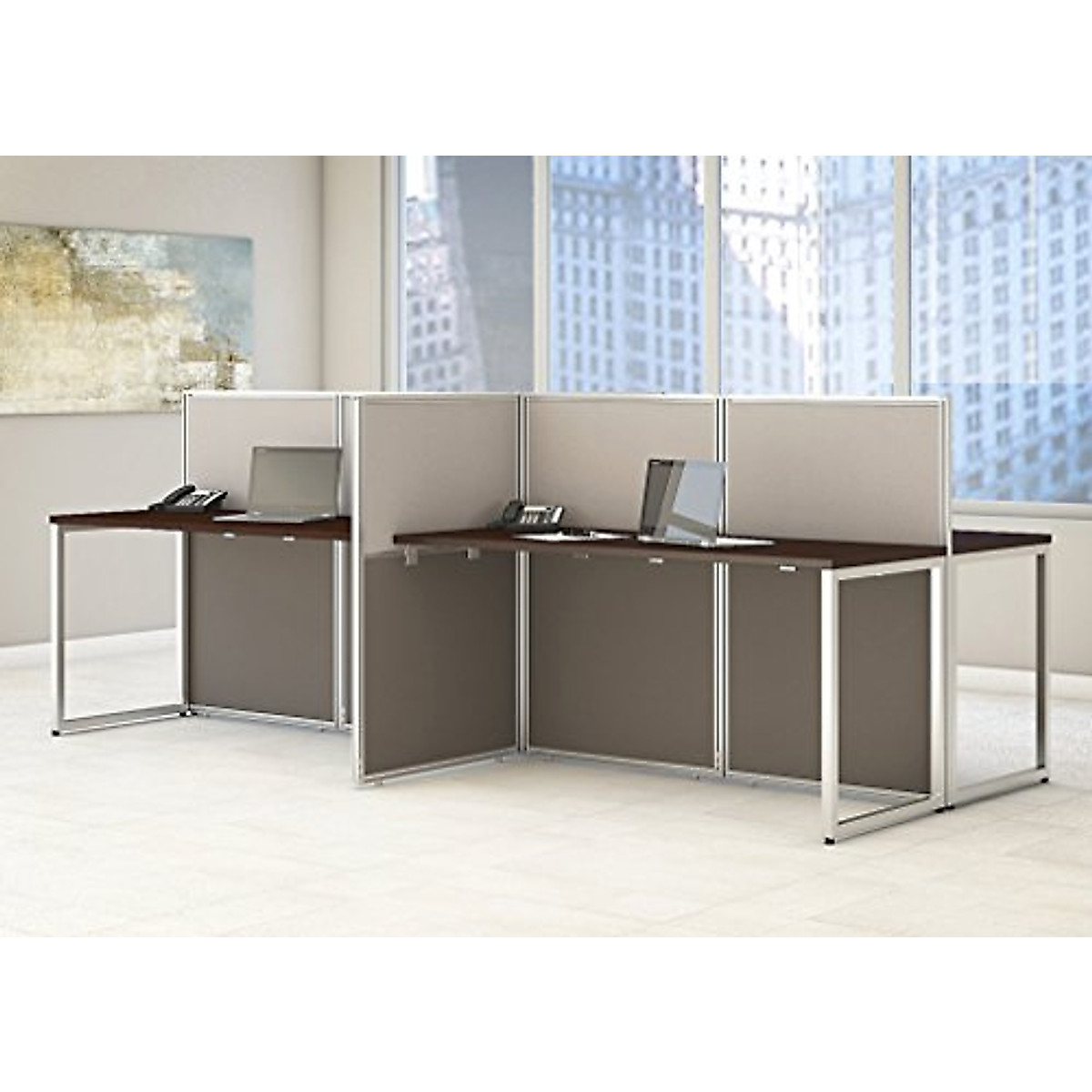 Bush Business Furniture Easy Office 60W 4 Person Straight Desk Open Office in Mocha Cherry