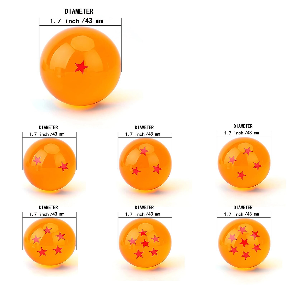 KAZETEC New Collectible Medium Crystal Resin Stars Balls Dragon Ball - Anime Collectibles New Gift Box Set of 7pcs(1.7 in in diameter/43 MM in Diameter)