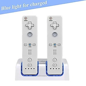 Tuboopy Wii Charging Dock Station, Wii Remote Charger Stand with 2 Rechargeable Battery & Charging Cord (White)