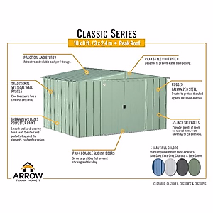 Arrow Classic Steel Storage Shed, 10x8, Charcoal