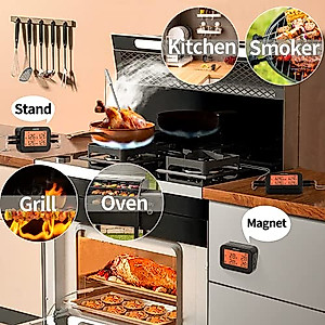 Digital Bluetooth BBQ Grill Meat Thermometer with 4 Probes, Instant-Read Meat Thermometer for Grilling, Temp Alarm Function, Food Thermometer for Kitchen, Beef, Candy, Cheese Making, Turkey, Oven