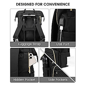 LOVEVOOK Laptop Backpack Women, Stylish Quilted Computer Backpack with USB Port for Work, Waterproof Backpack Purse fits 15.6 inch Laptop, Nurse Teacher Backpack Travel Bags, Lozenge-Black