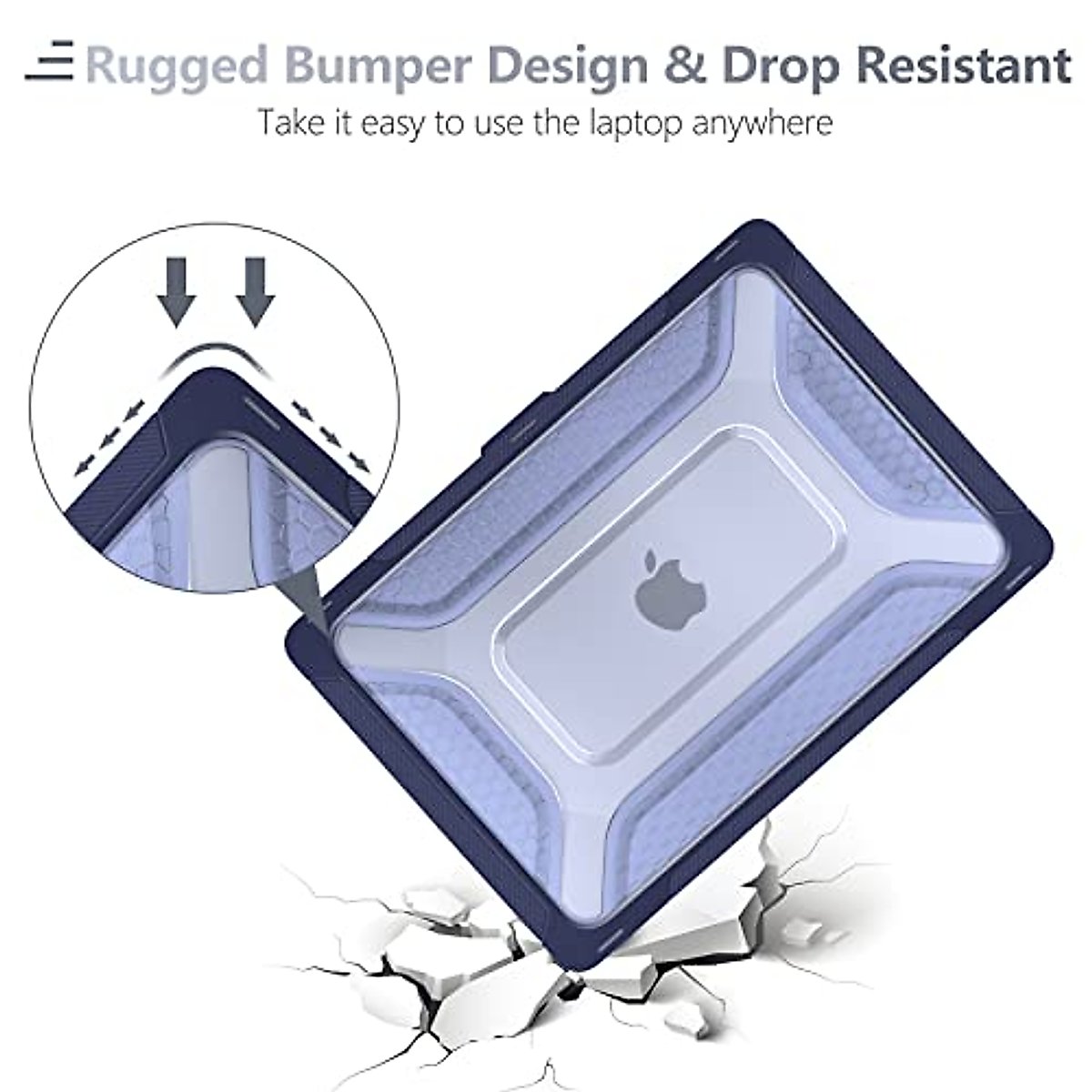 Batianda Protective Case for MacBook Air 13 inch 2021 2020 Release A2337 M1 A2179 A1932 with Touch ID,Heavy Duty Honeycomb Hard Shell with Slim TPU Bumper and Fold Kickstand & Keyboard Cover,Navy Blue