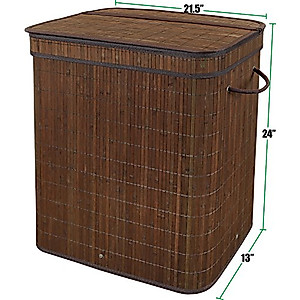 Greenco Bamboo Foldable Double Hamper, Flip-top Lid, Side Rope Carrying Handles and Inner Liner with Divider- Espresso, brown