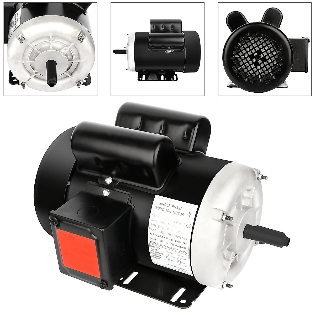 1.5HP Electric Motor 3450RPM General Purpose Single Phase Motor 115/230V 56 Frame 5/8“ Shaft Diameter CW/CCW TEFC 2Pole