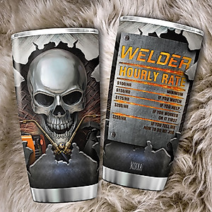 KOIXA Skull Tumbler Welder Hourly Rate Coffee Travel Mug 20oz Skull Themed Things For Welders Stainless Steel Insulated Cup Unique Gifts For Men From Girlfriend Funny Gag Gift