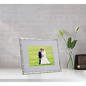 8x10'' Bamboo Detail Designs Silver Metal Picture Frame with Mat for 5x7'' Set of 2, Narrow Silver Plated Photo Frames 5 x7'' With Soft Touch Velvet Backing for Desktop and Wall Décor(Silver)