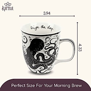 Karma Gifts 16 oz Black and White Boho Mug Octopus - Cute Coffee and Tea Mug - Ceramic Coffee Mugs for Women and Men