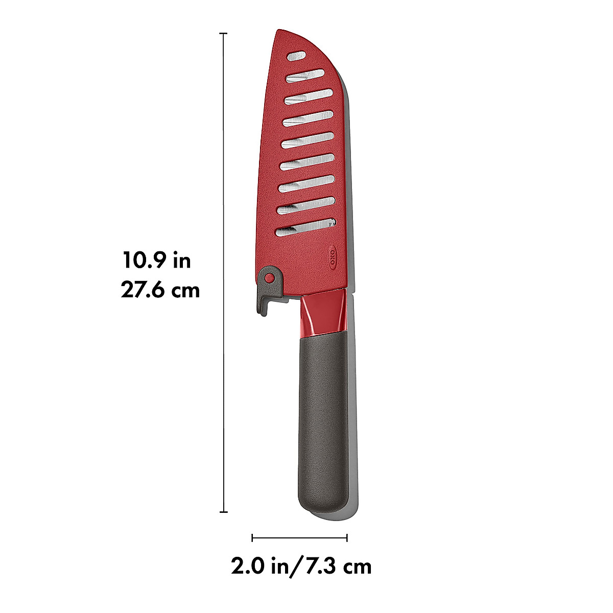 OXO Outdoor 5.5in/14cm Santoku Knife with Locking Sheath,Gray/Red