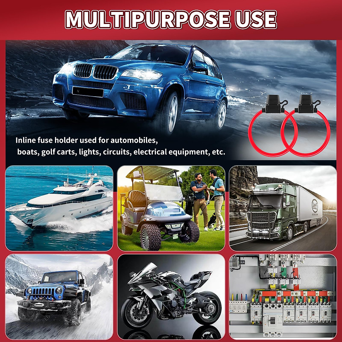 Inline Fuse Holder 12V 2 Pack, 16 AWG Waterproof Fuse Holder 11.8 Inch, in line Fuse Holders 12V with 2 Pcs Standard Car Fuses 15A Blade Fuse Holder for Automotive, Marine by XIOGZAXI