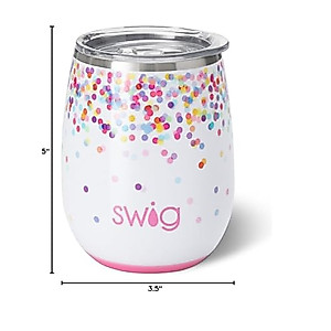 Swig Life 14oz Wine Tumbler with Lid, Stainless Steel, Dishwasher Safe, Portable, Triple Insulated Wine Cup, Glitter Tumbler, Glitter Gifts (Confetti)