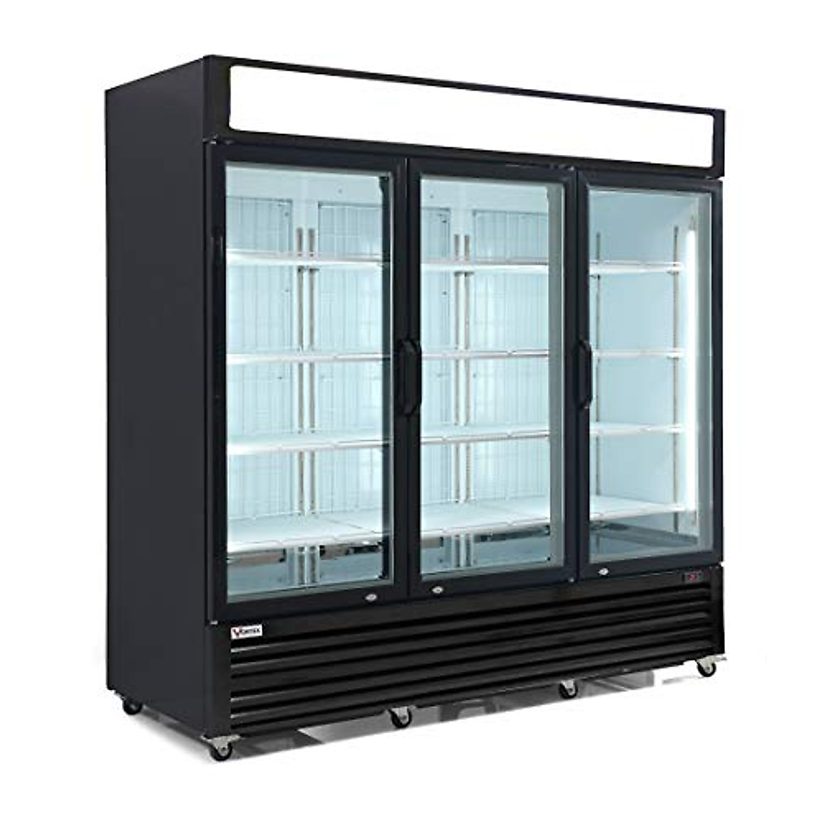 Vortex Refrigeration Commercial Grade Merchandiser Freezer | 3 Self-Closing Doors | Fog Resistant Glass | 69 Cu. Ft. | 12 Adjustable Shelves | For Restaurants | 78.2” x 29.9” x 78.7" | Black