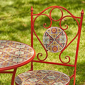 Zaer Ltd. Mosaic Tile Furniture (Bistro Set (1 Table, 2 Chairs), Tokyo Red)