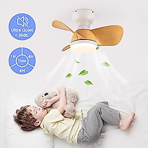 EKIZNSN 22'' Modern Small Low Profile Flush Mount Ceiling Fan with Lights Remote Control, 6 Speed DC Motor and 3 Blade Ceiling Fans, White