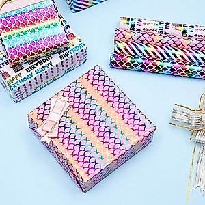 THMORT Mermaid Wrapping Paper Roll with a Cutter Kit for Girls&Boys,Kids Birthday Adults, Princess Pink Barbies 17 Inch X 120 Inch Gift Wrapping Paper Colorful Rainbow Happy Birthday wrapper.