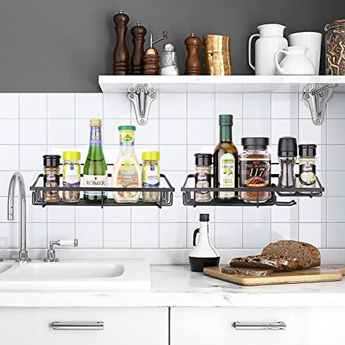 KeFanta Shower Caddy Organizer, Black Shower Shelves, Adhesive Shampoo Holder for Inside Shower Walls, 2 Pack