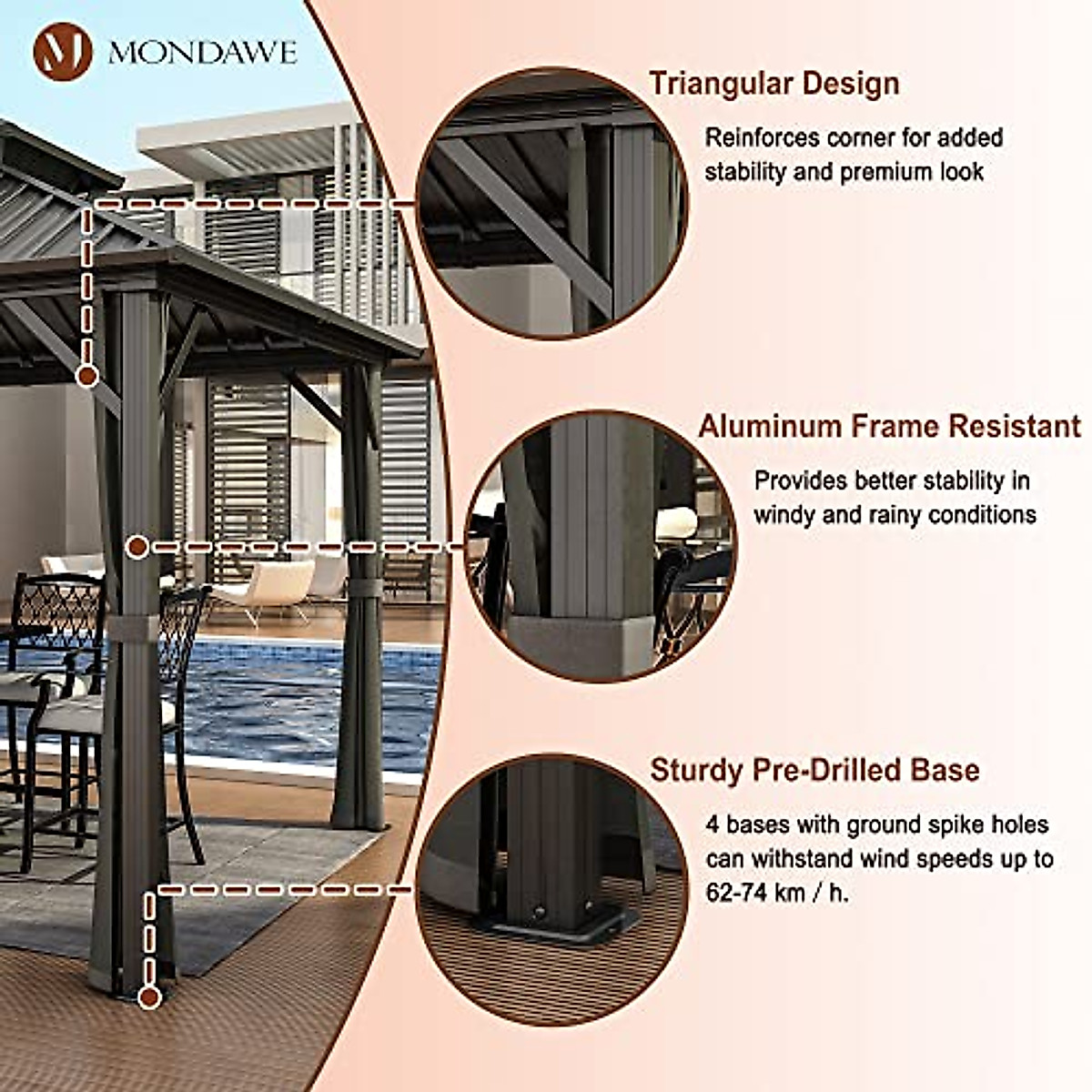 12' X 10' Aluminum Hardtop Gazebo with Nettings and Gutter Heavy Duty Outdoor Patio Double Roof Gazebo Pavilion Galvanized Steel Permanent Gazebo Canopy Grill Shelter for Backyard, Deck