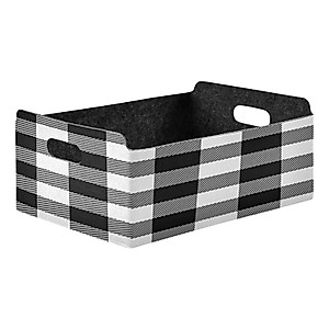 YETTASBIN Buffalo Plaid Felt Storage Baskets with Handle, Collapsible Open Storage Bin Drawers Storage Box for Shelf Closet Office Bedroom Nursery Home, 14 x 5 x 10 Inch