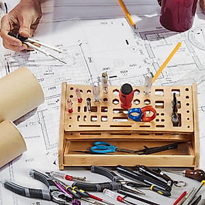 ESYTEOOT Bamboo Screwdriver Organizer Rack Tools Desktop Hand Tool Stand and Repair Tool Storage Holder