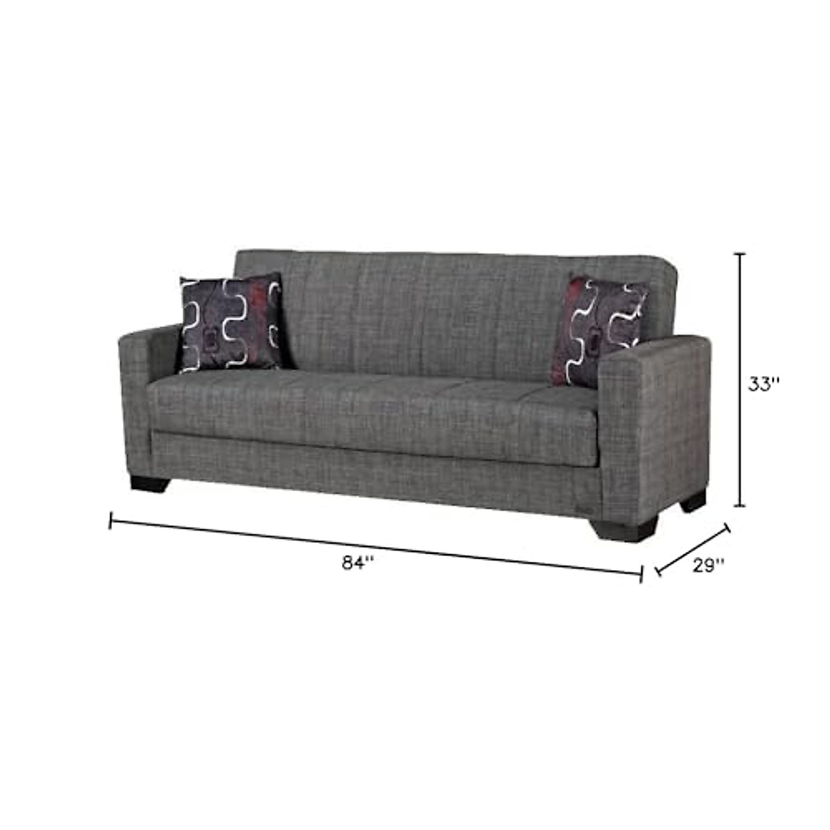 BEYAN SB Gray Vermont Modern Fabric Upholstered Convertible Sofa Bed with Storage, 84"