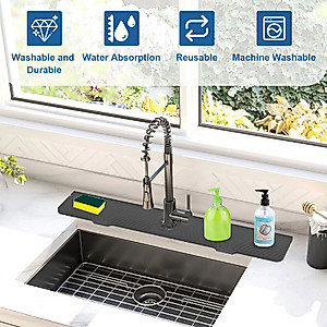 LVJING 33 inch Sink Splash Guard Mat, Sink Faucet Drying Mat, Silicone Faucet Handle Drip Catcher Tray, Longer Silicone Sink Mat for KitchenBathroom, Drip Protector Splash Countertop (Black)