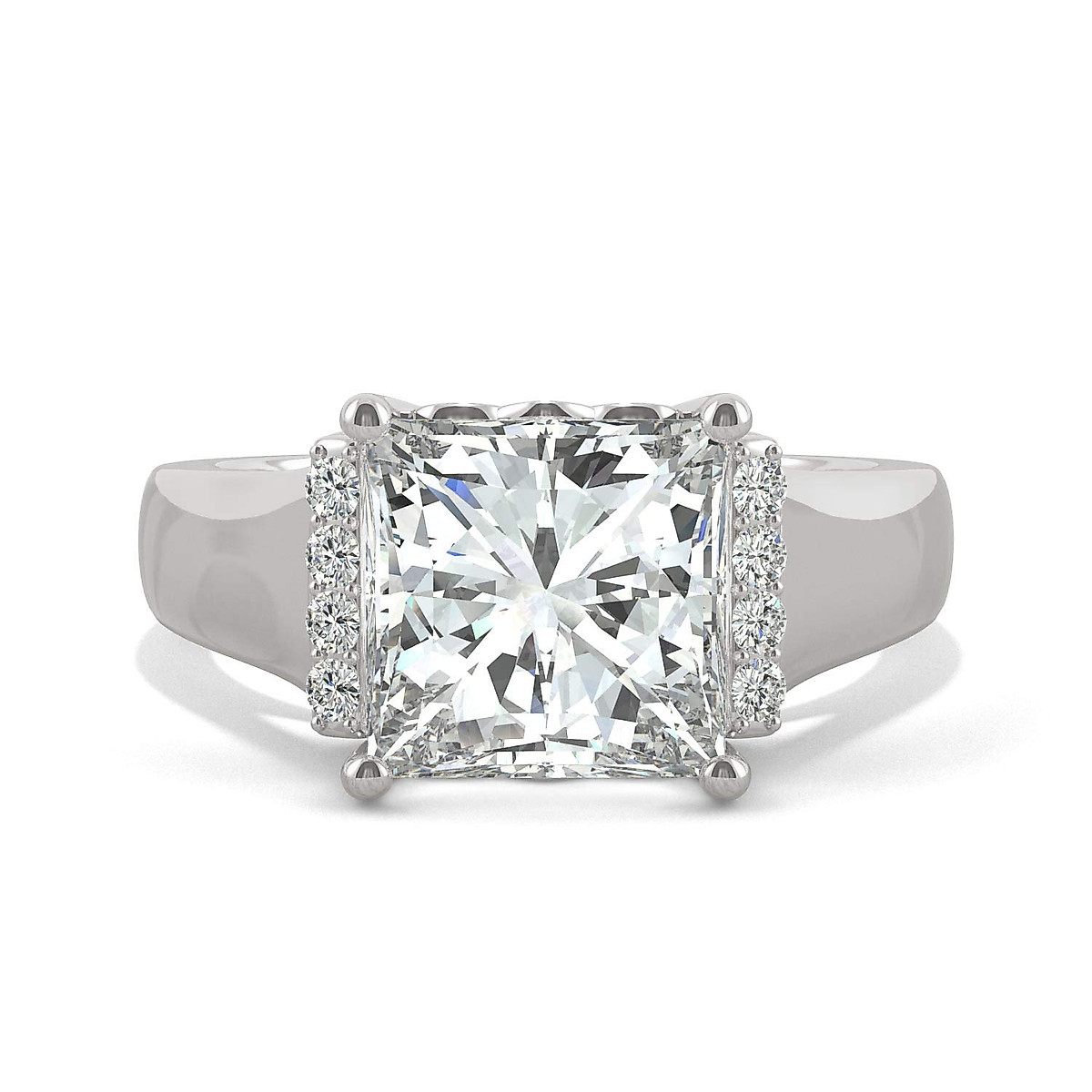 Charles & Colvard Created Moissanite 8.5mm Princess Cut Fashion Ring for Women | 3.72 cttw DEW | Lab Grown | Solid 14K White Gold with Rhodium | Size 7