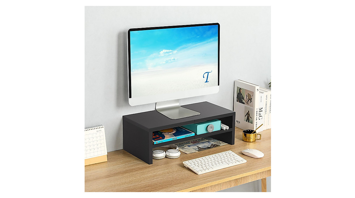 TEAMIX 2-Tier Wooden Desktop Monitor Stand Riser