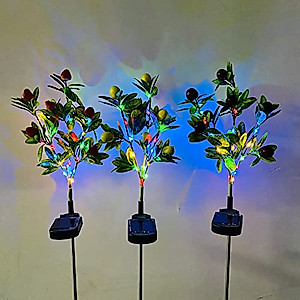 RSTYS 2 Pces Garden Solar Light Outdoor Decorative, 25.6 in Simulated Lemon Solar Lamps, Home Decorative Plastic Waterproof Landscape Lawn Lamp Garden Lights Metal Lamp for Pathway, Lawn, Patio, Yard