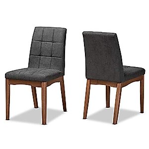 Baxton Studio Tara Dining Chair Set Transitional Dark Grey Fabric Upholstered and Walnut Brown Finished Wood 2-Piece Dining Chair Set