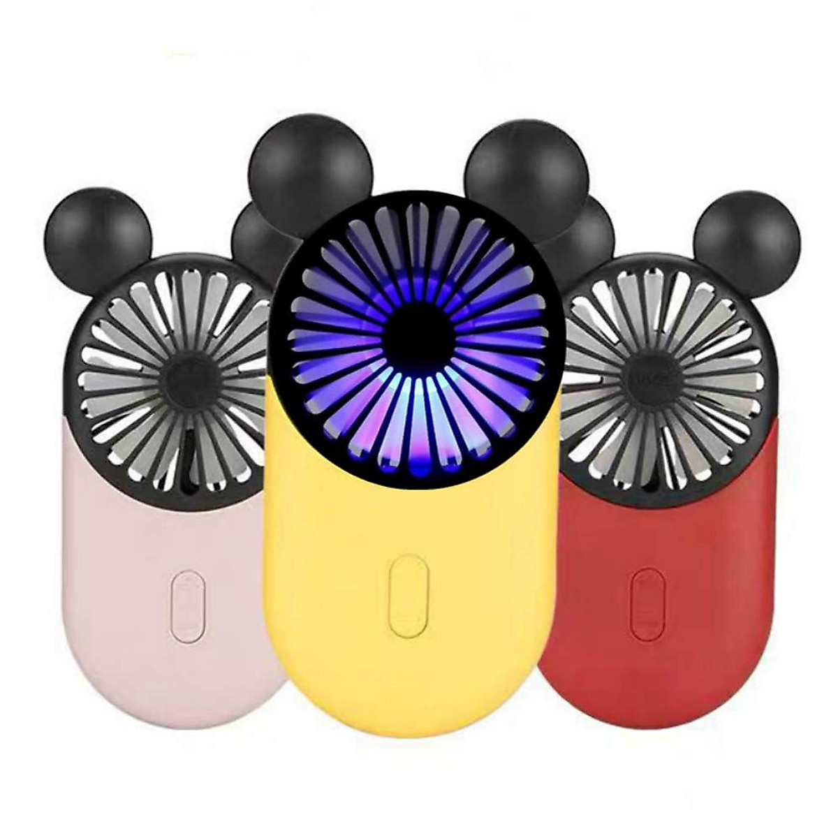 Kbinter Cute Personal Mini Fan, Handheld & Portable USB Rechargeable Fan Beautiful LED Light, 3 Adjustable Speeds, Portable Holder, for Indoor Outdoor Activities, Cute Mouse 3 Pack (Red+Pink+Yellow)