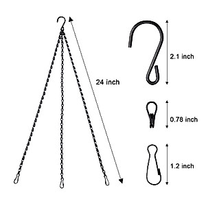 Benvo 24 inch Long Hanging Chains for Plants Flower Pot Basket Chains 3 Point Replacement Chain Hangers for Lanterns, Bird Feeders, Planters and Other Ornaments (Pack of 3)
