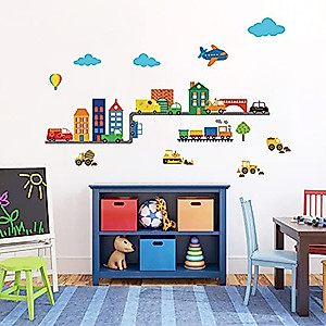 decalmile Construction Vehicles Wall Decals Cars Transportation Boys Wall Stickers Baby Nursery Childrens Bedroom Living Room Wall Decor